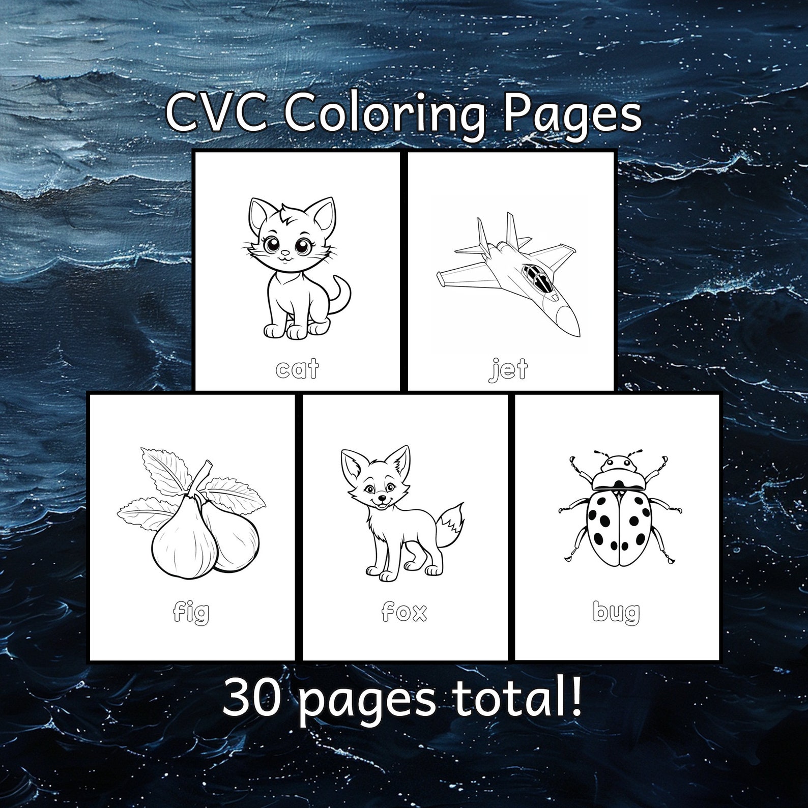 30 CVC Coloring Pages, Printable - Etsy