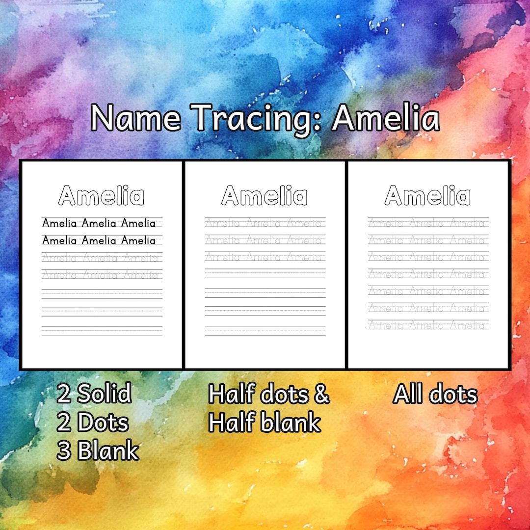 3 Amelia Name Tracing Sheets for Handwriting Practice, Printable - Etsy