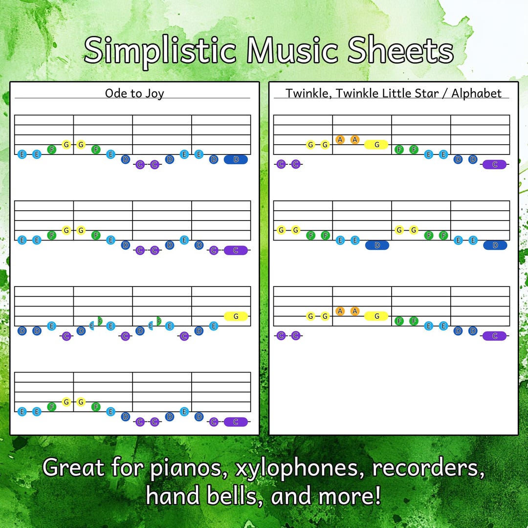 15 Simple Colored Coded Single Octave Music Sheets for Beginners, No ...
