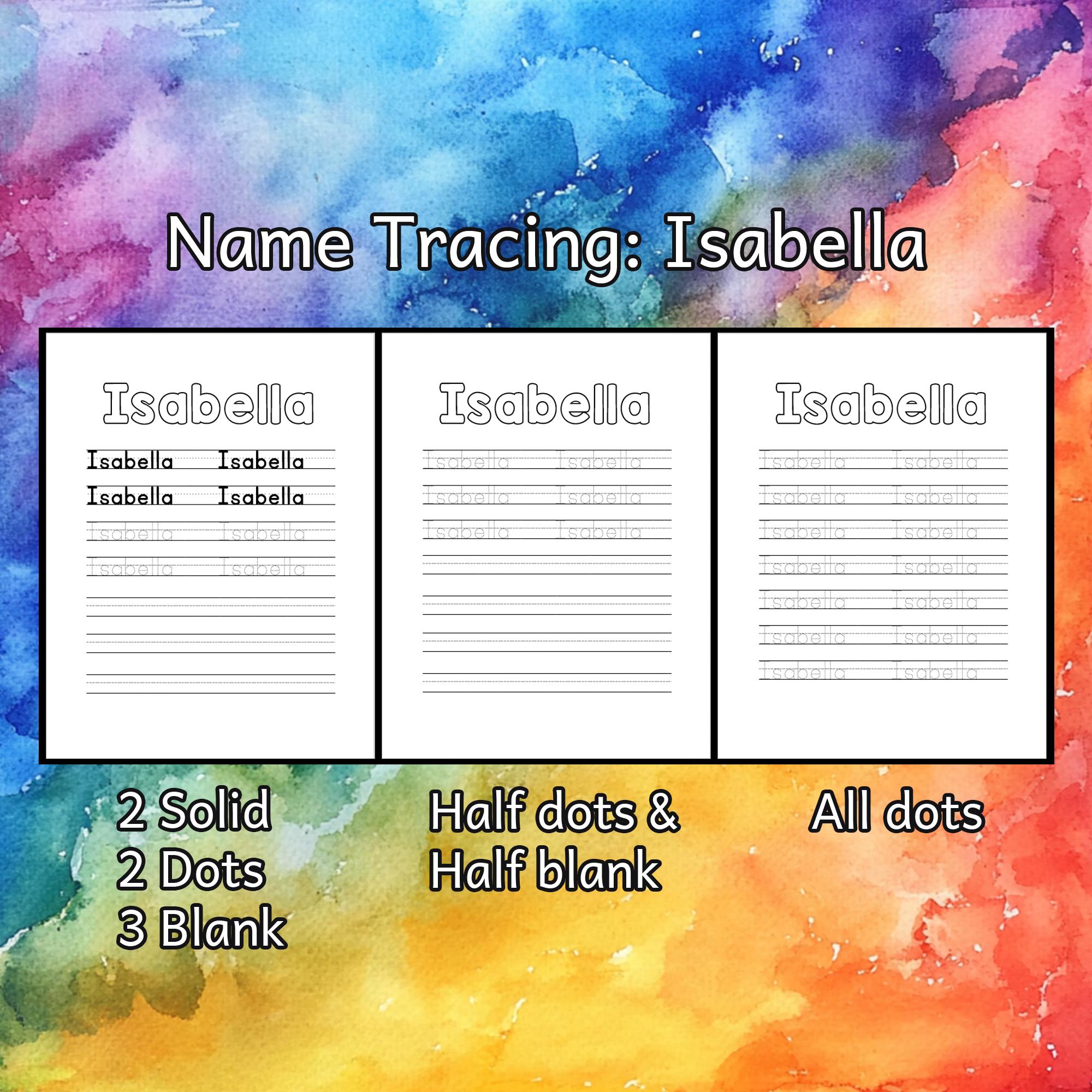 3 Isabella Name Tracing Sheets for Handwriting Practice, Printable - Etsy