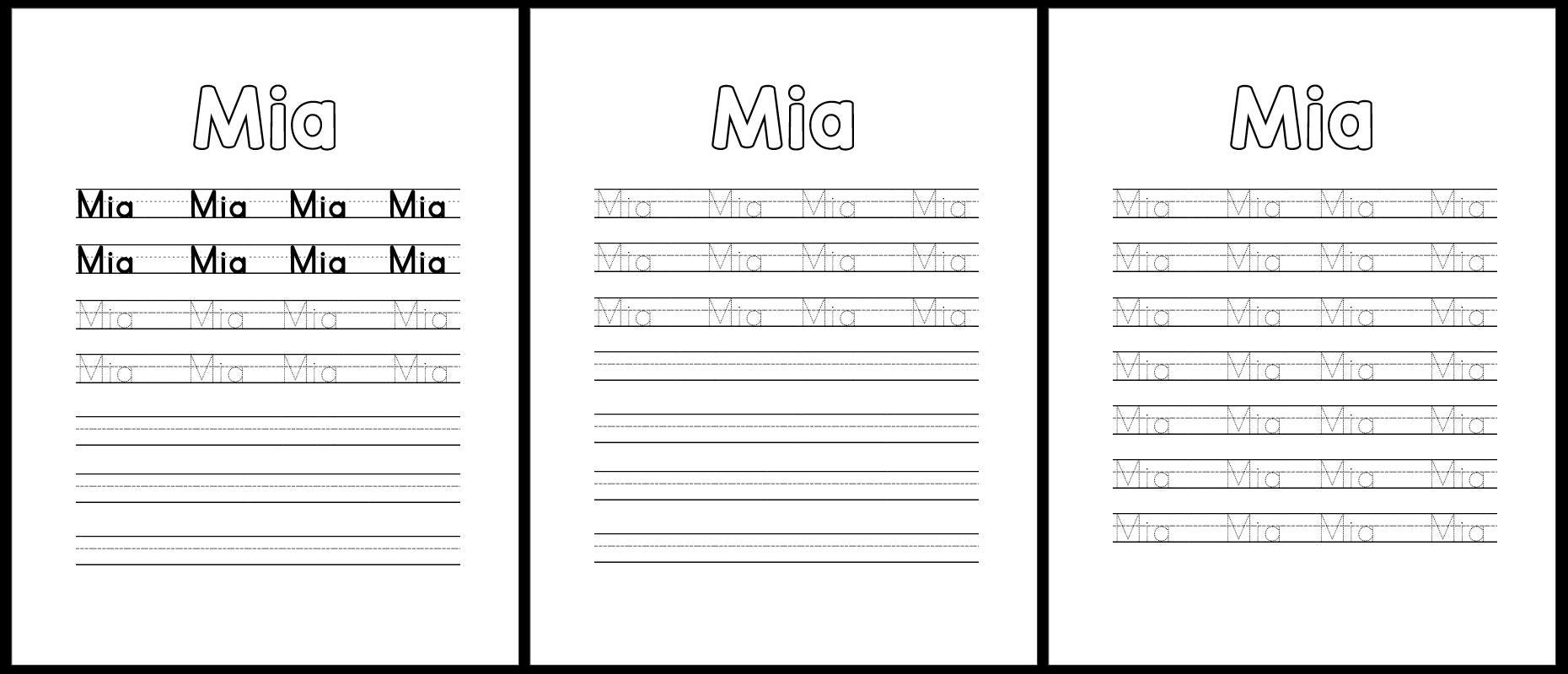3 Mia Name Tracing Sheets for Handwriting Practice, Printable - Etsy