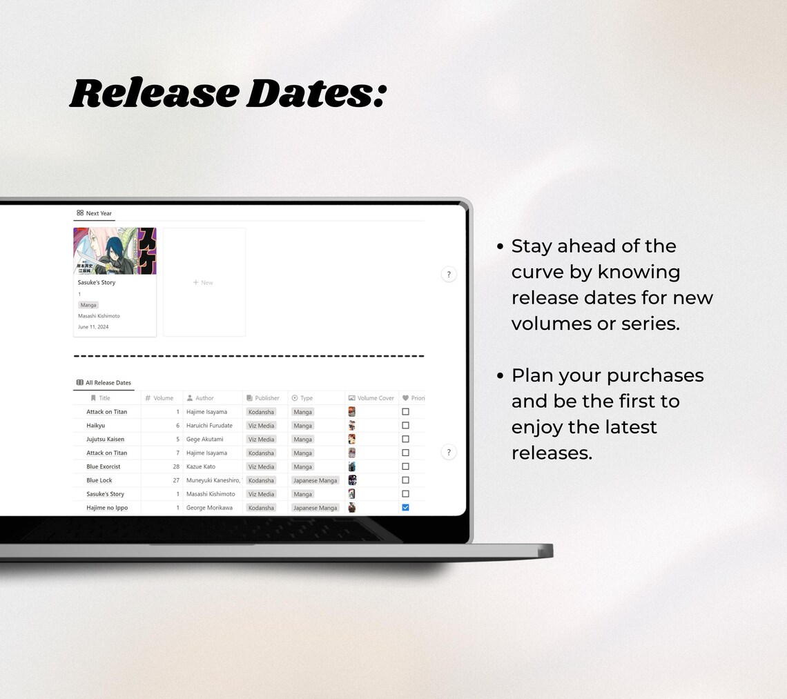 Manga Collection Tracker Notion Template, Notion Dashboard for Anime ...