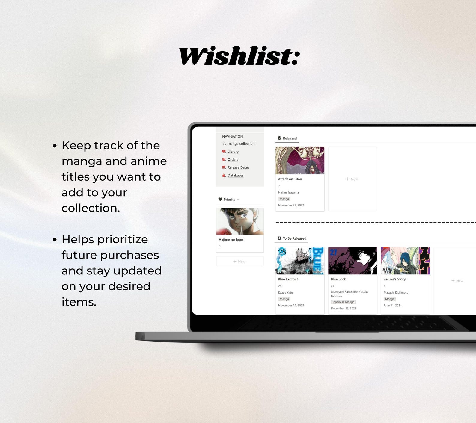 Manga Collection Tracker Notion Template, Notion Dashboard for Anime ...