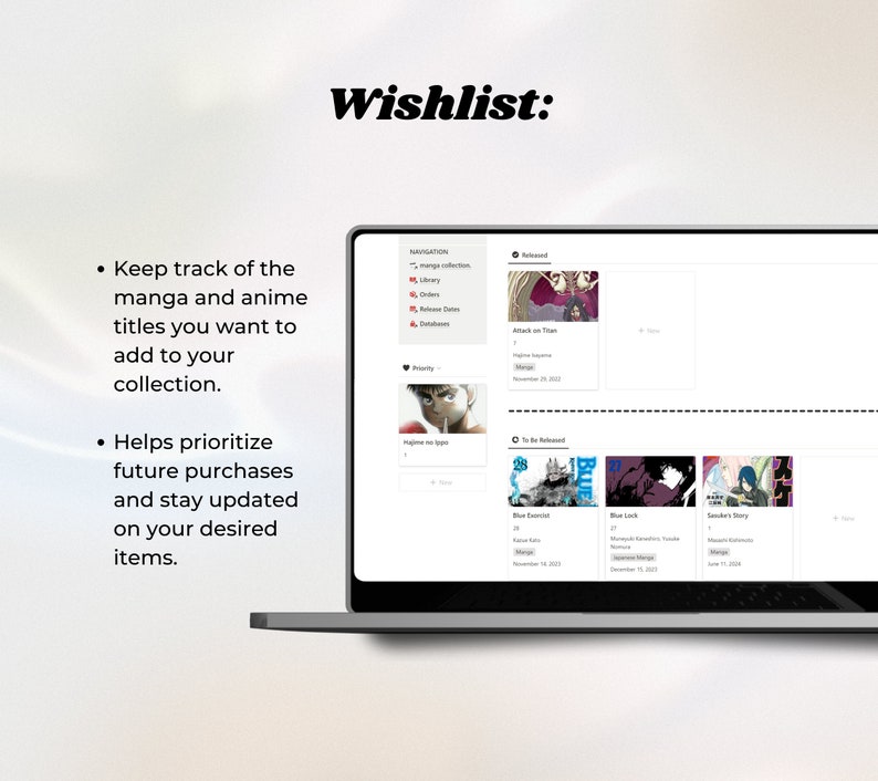 Manga Collection Tracker Notion Template, Notion Dashboard for Anime ...