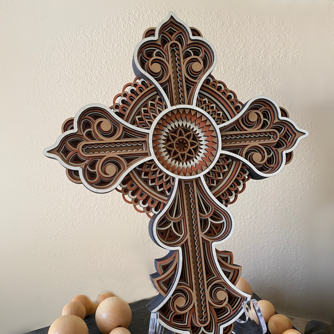 Handcrafted 7-layer Wooden Cross, Coral Mandala Cross, Wall Cross ...