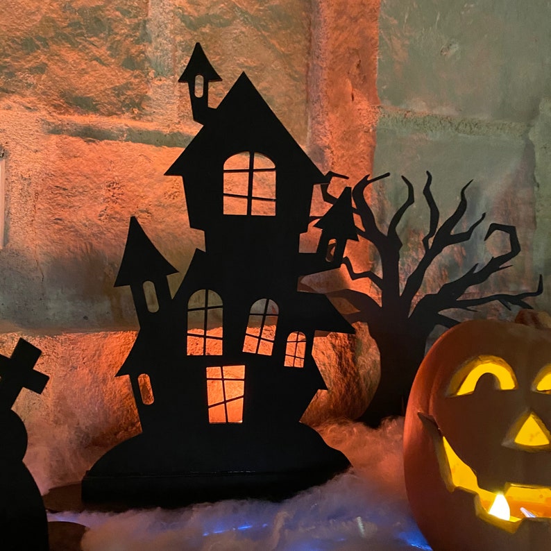Black Wooden Haunted House Decor: Spooky Halloween Village Set - Etsy