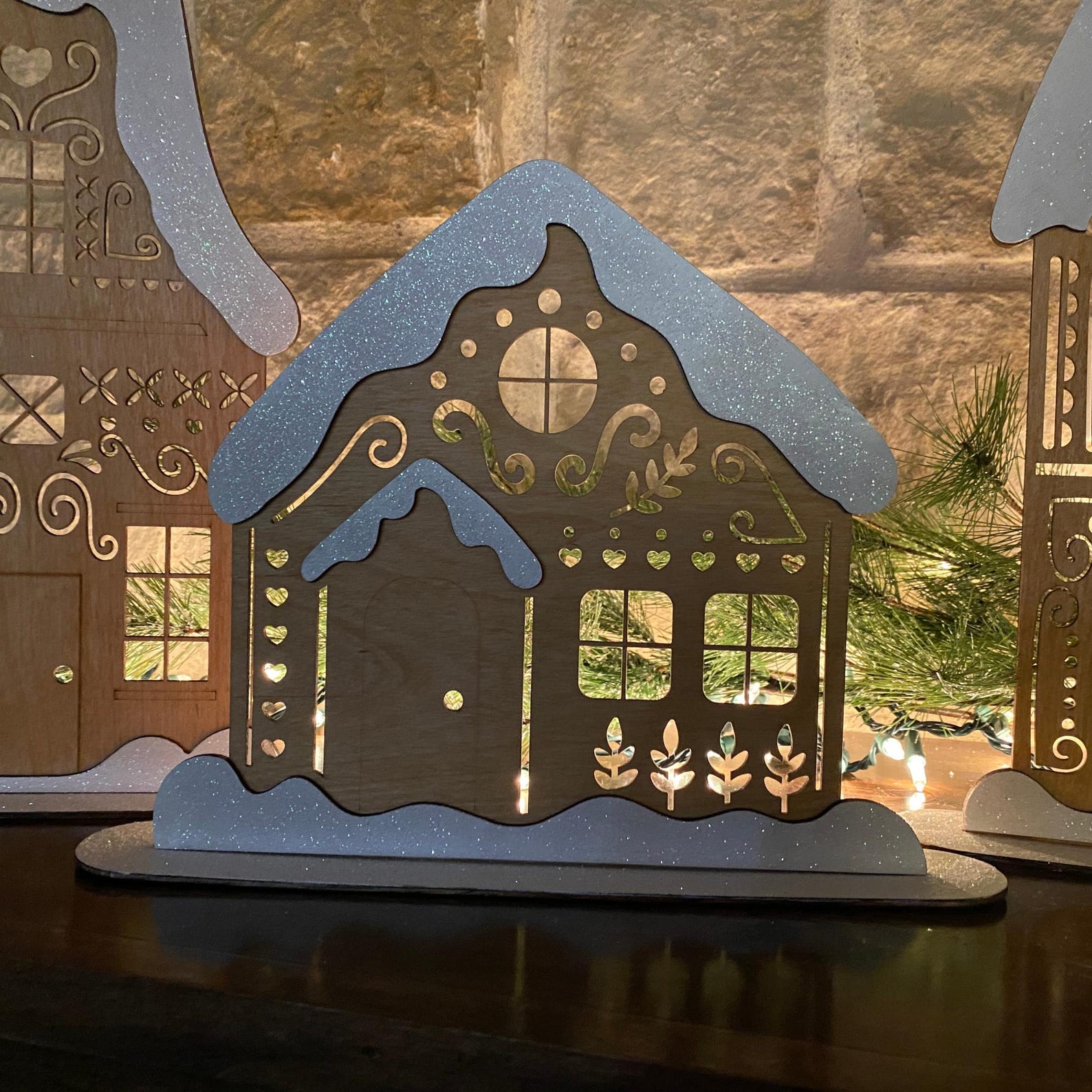 Gingerbread House Silhouette With Glittery Snow – Christmas Mantel or ...