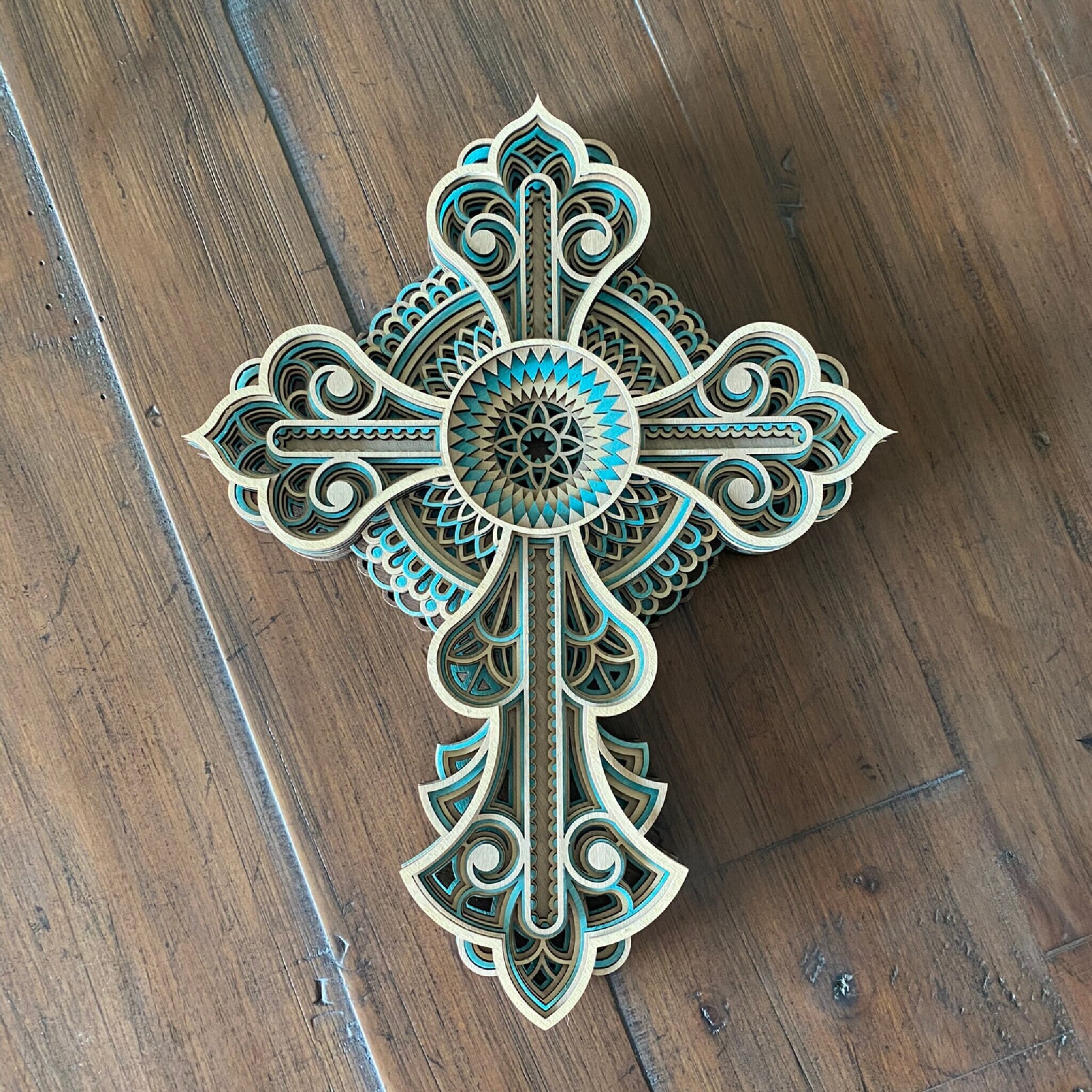 Handcrafted 7-layer Wooden Cross, Mandala Cross, Wall Cross, Layered ...