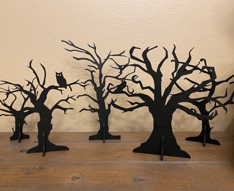 Spooky Tree, Halloween Décor, Black Wooden Tree, Spooky House Village ...