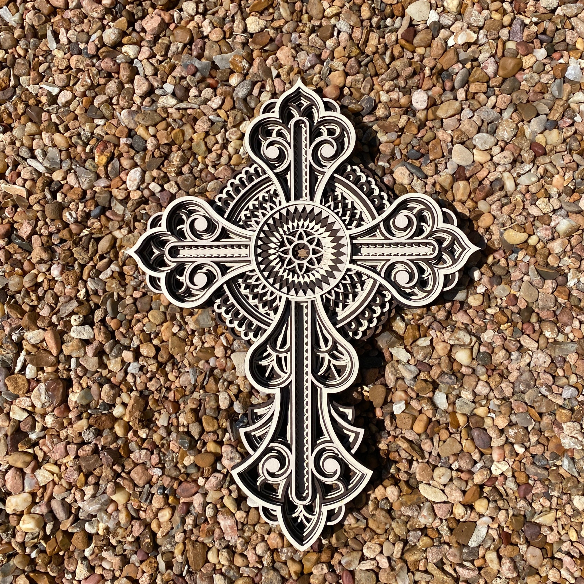 Handcrafted 7-layer Wooden Cross, Mandala Cross, Wall Cross, Layered ...