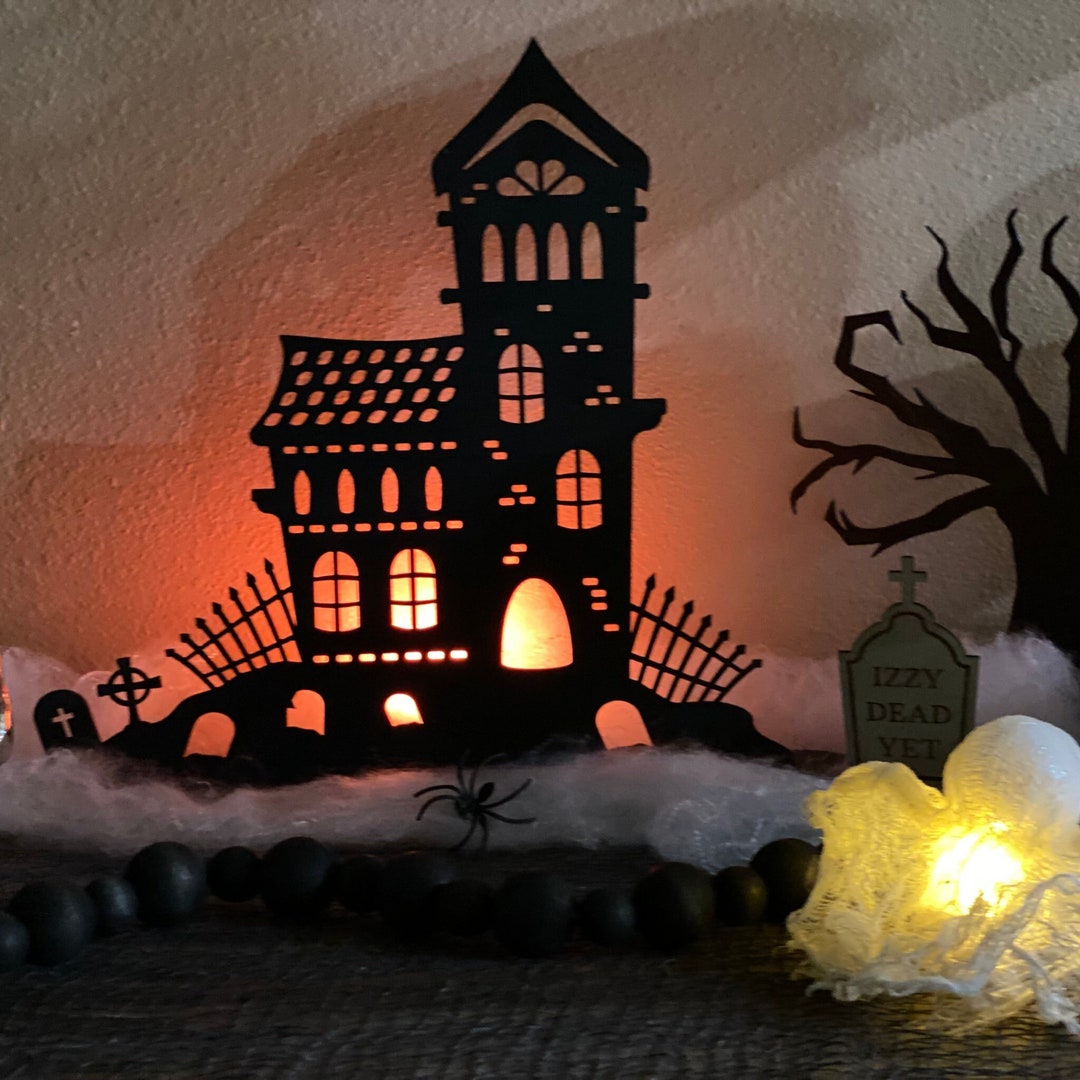 Black Wooden Haunted House Decor: Spooky Halloween Village, 12-inch - Etsy
