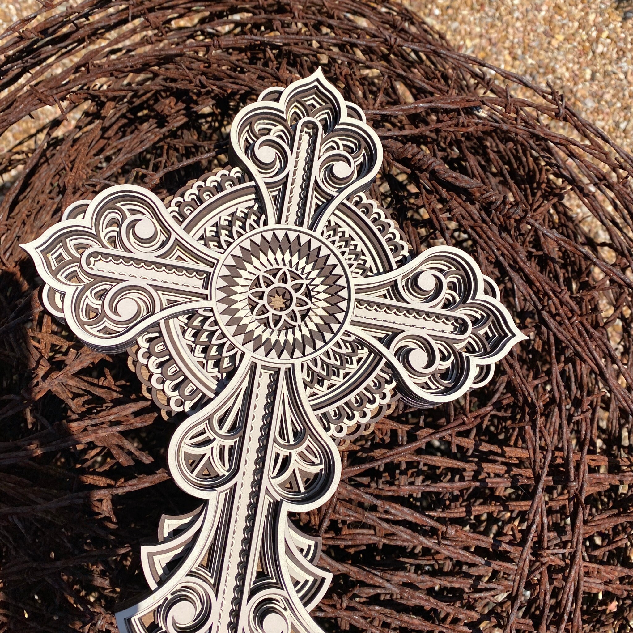 Handcrafted 7-layer Wooden Cross, Mandala Cross, Wall Cross, Layered ...