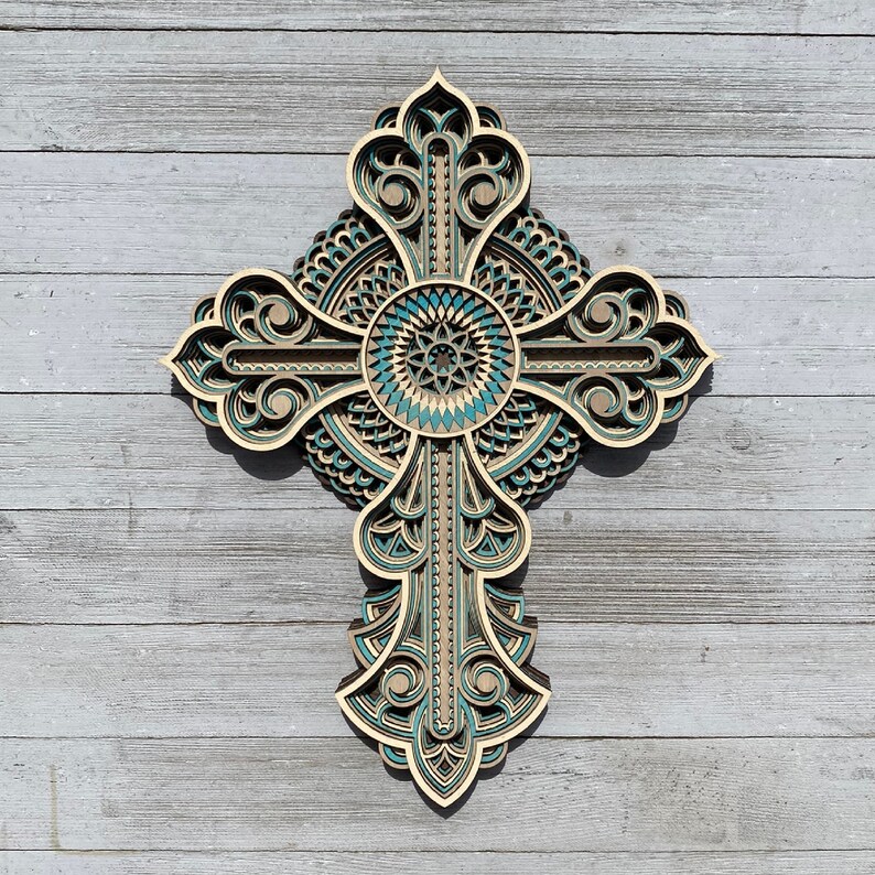 Handcrafted 7-layer Wooden Cross, Mandala Cross, Wall Cross, Layered ...