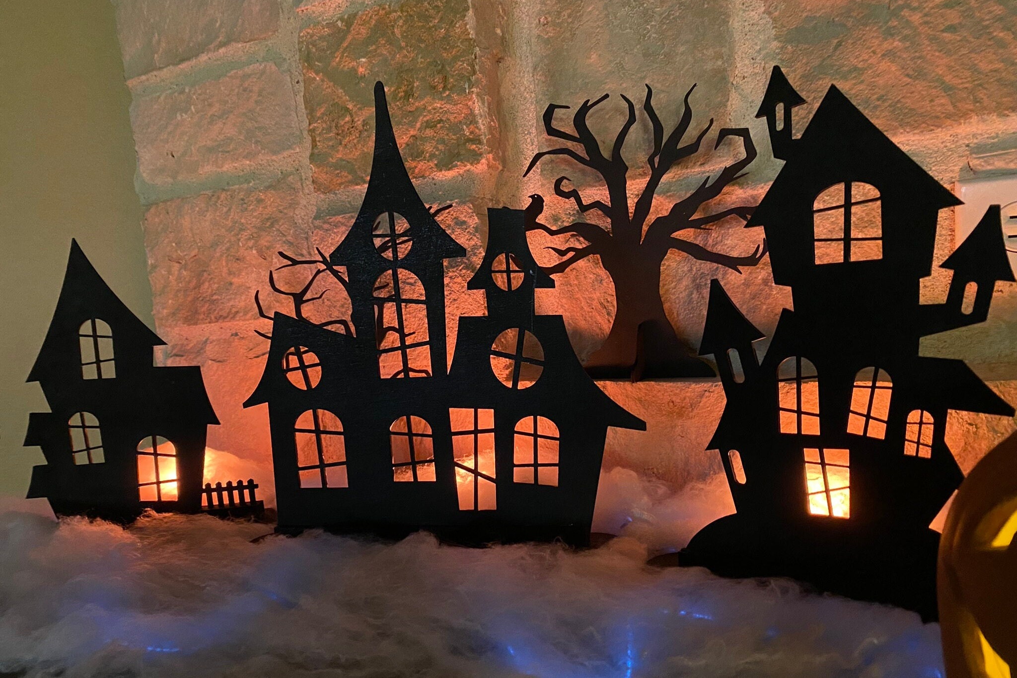 Black Wooden Haunted House Decor: Spooky Halloween Village Set - Etsy