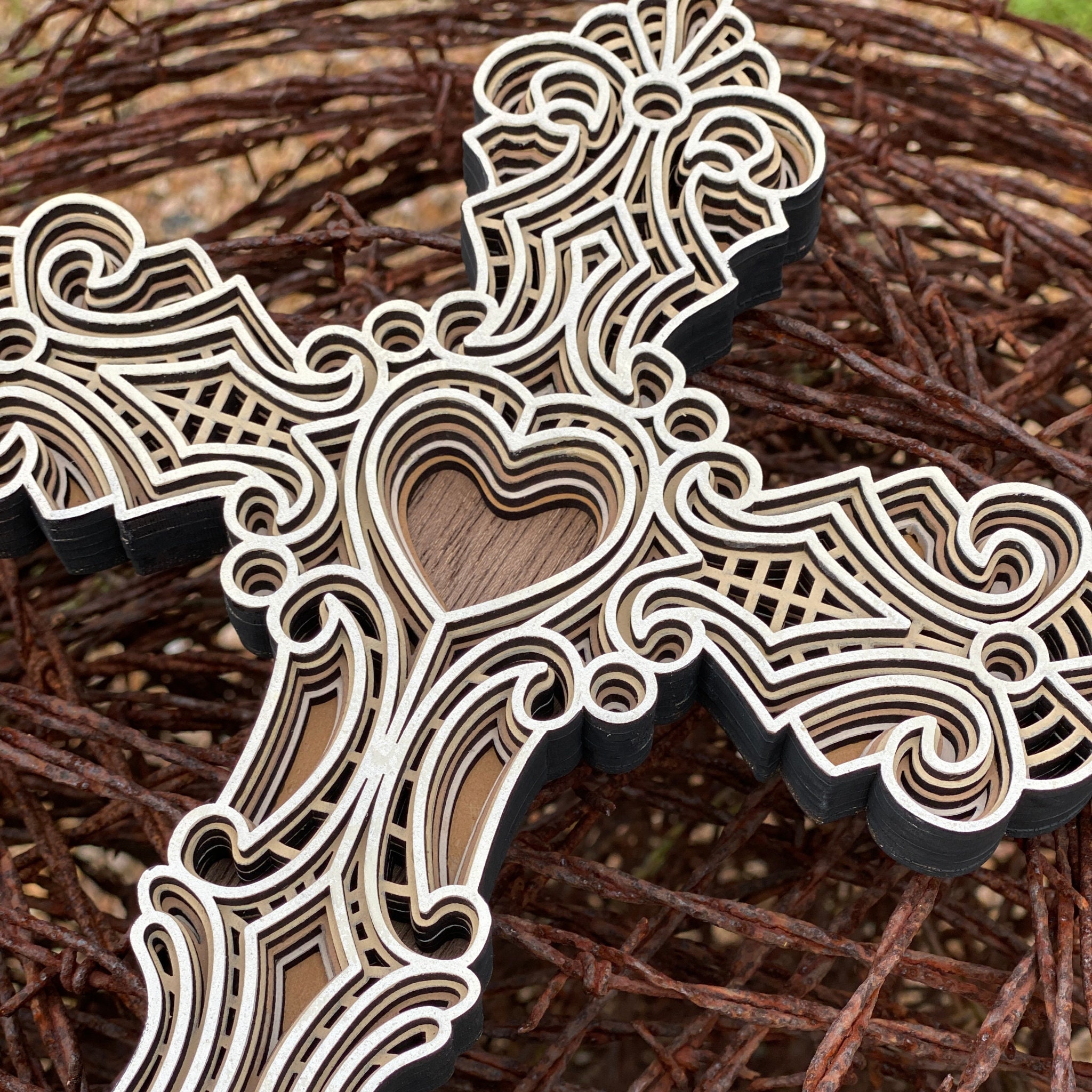 Handcrafted 6-layer Wooden Cross, Mandala Cross, Wall Cross, Layered ...