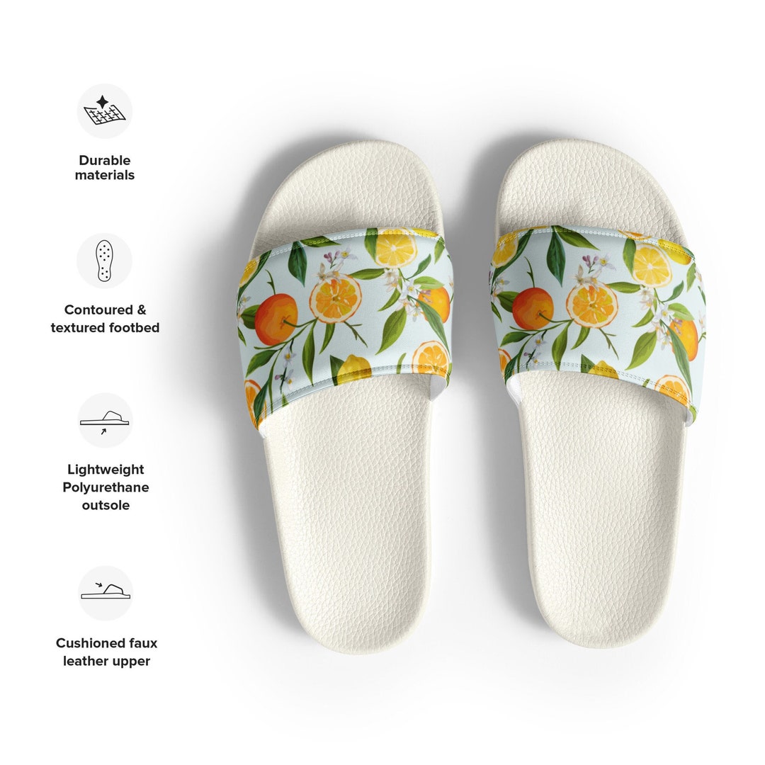Orange and Blue Flower Women's Slides, Orange Flower Vine Slides ...