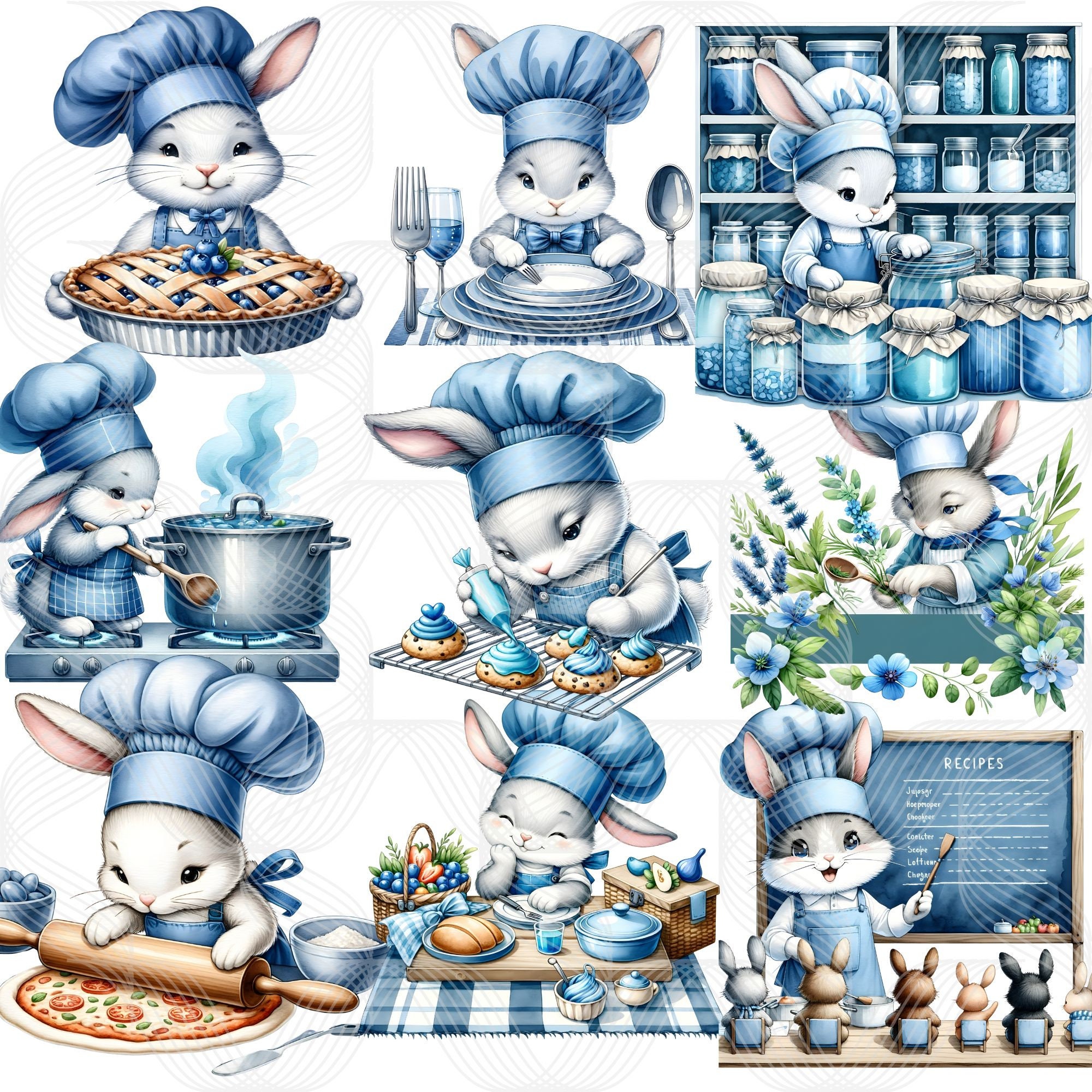 Bunny Chef Clipart , for Kitchen Decor Recipe Cards Instant Digital ...