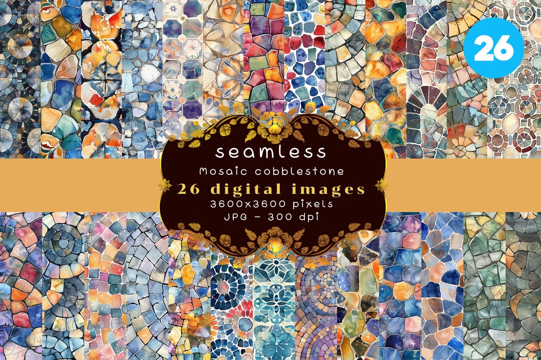 Mosaic Cobblestone Digital Paper, Seamless Fantasy Stone Printable ...