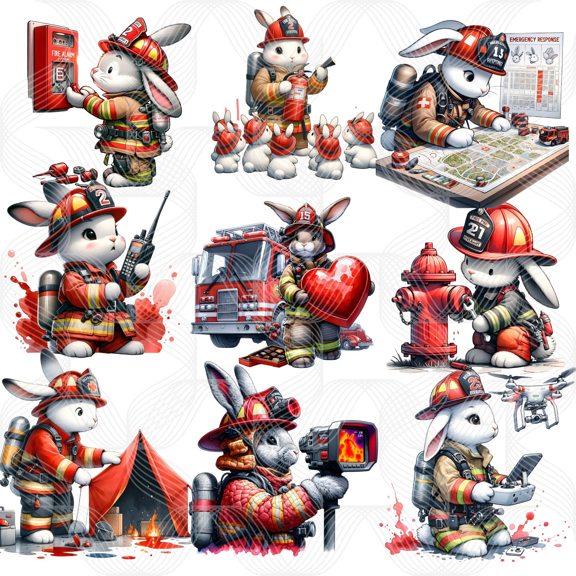 Brave Bunny Firefighter Clipart Collection , Instant Digital Download ...