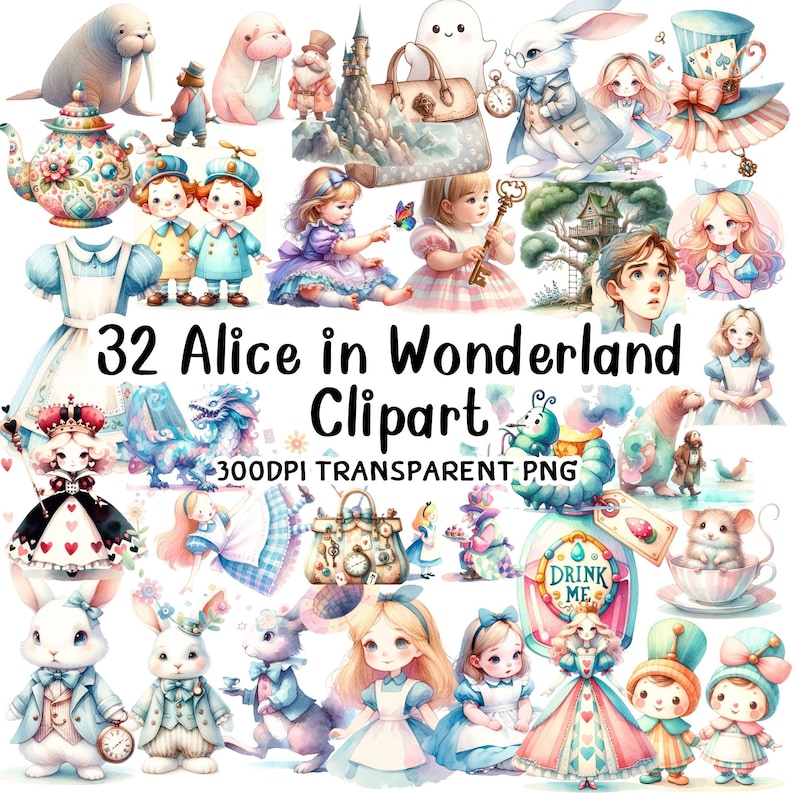 Alice in Wonderland Clipart Alice Clip Art Watercolor Alice Adventures ...
