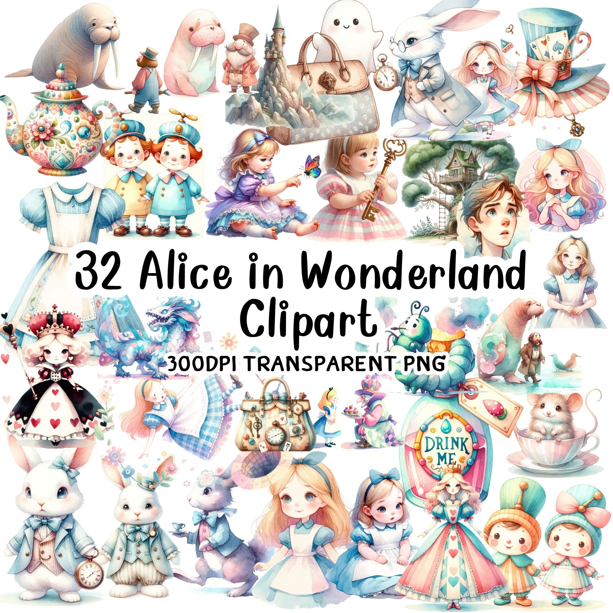Alice in Wonderland Clipart Alice Clip Art Watercolor Alice Adventures ...