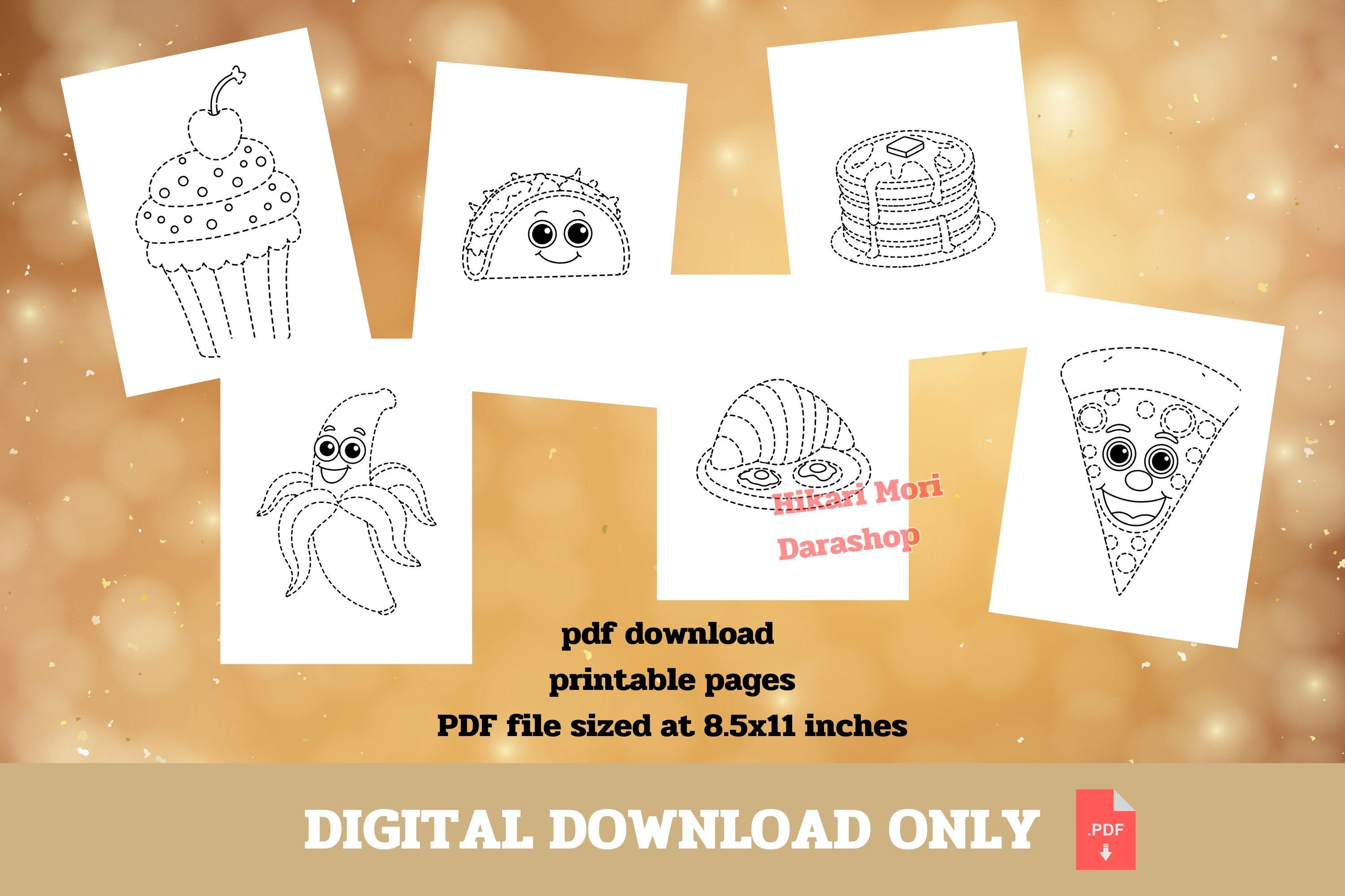 42 Cute Trace-and-color Worksheets for Kids | Digital PDF Tracing Pages ...