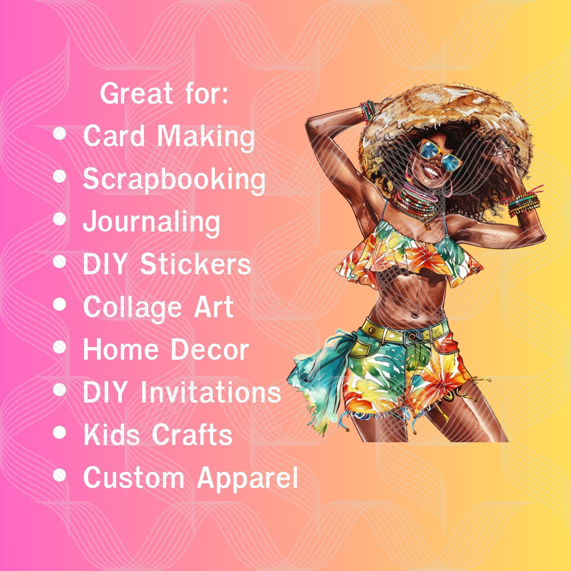 Black Women Clipart, Planner Girl Clipart, Watercolor Ocean Lover ...