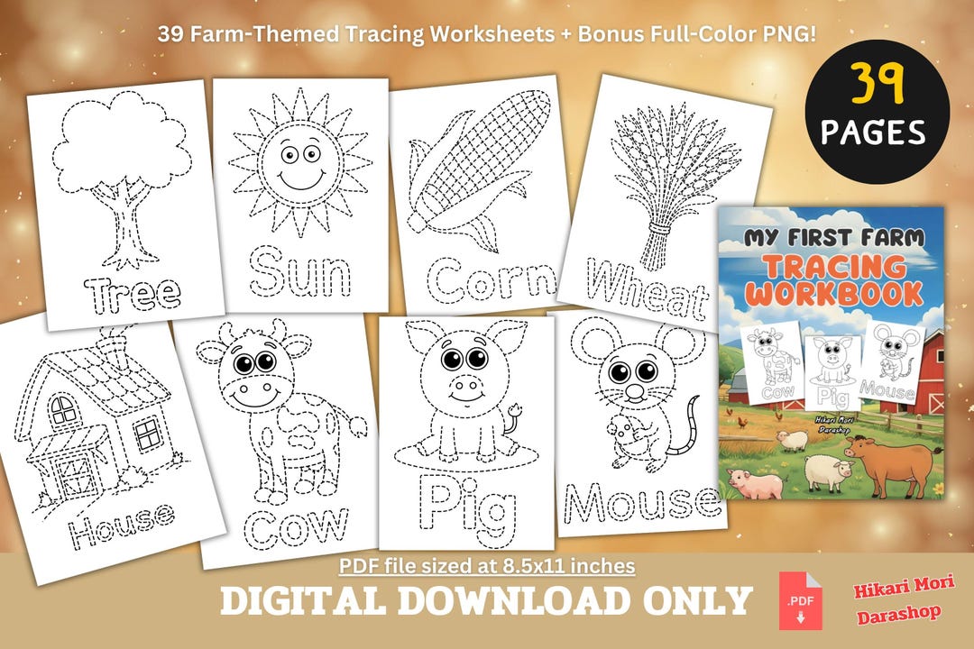 Farm-themed Tracing Worksheets | 39 Pages + Bonus Cover Page (digital ...