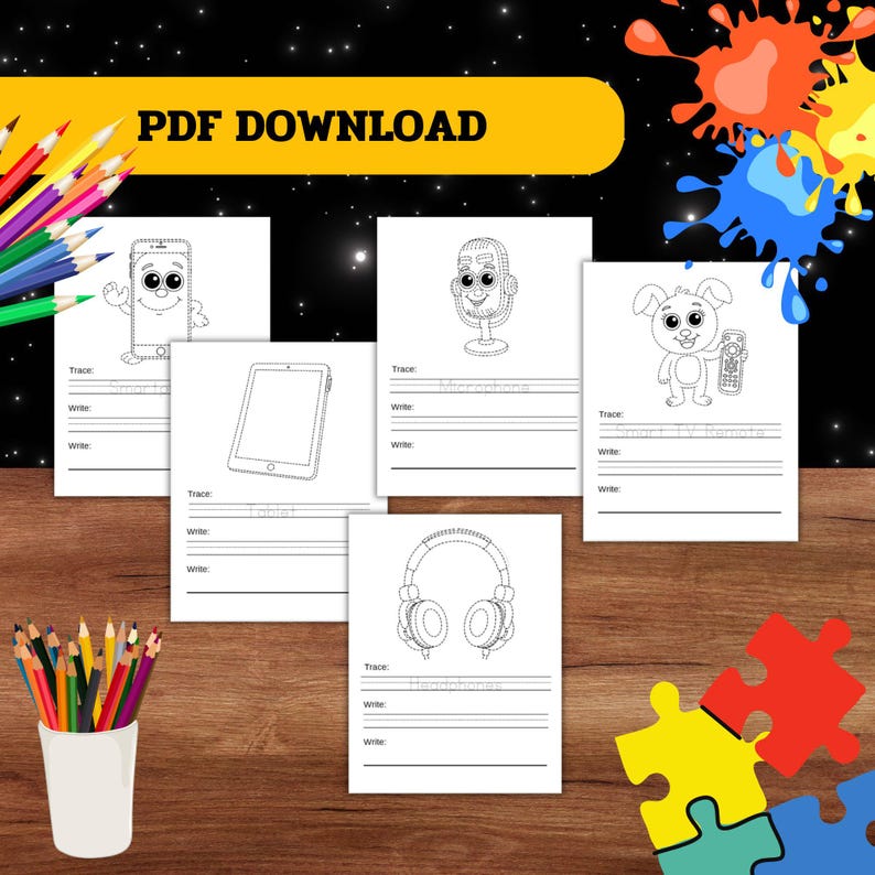 21-page Technology Tracing & Coloring Worksheets for Early Learners ...