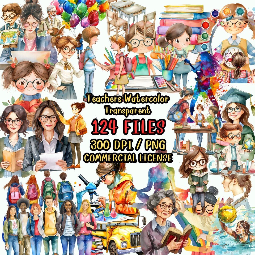 Teachers Watercolor Clipart , Educator Images , Instant Digital ...