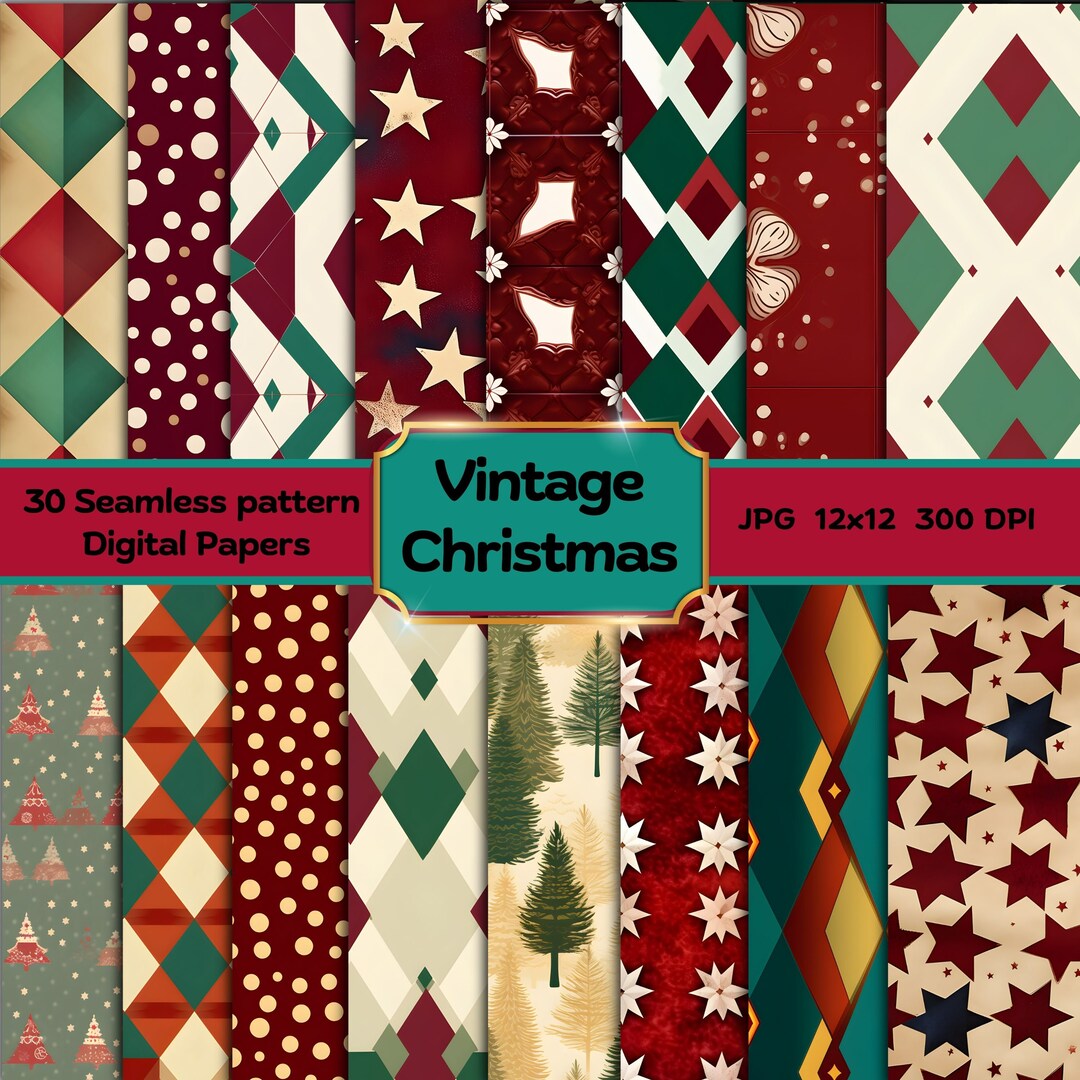 Vintage Christmas Digital Paper Pack | Christmas Seamless Patterns ...