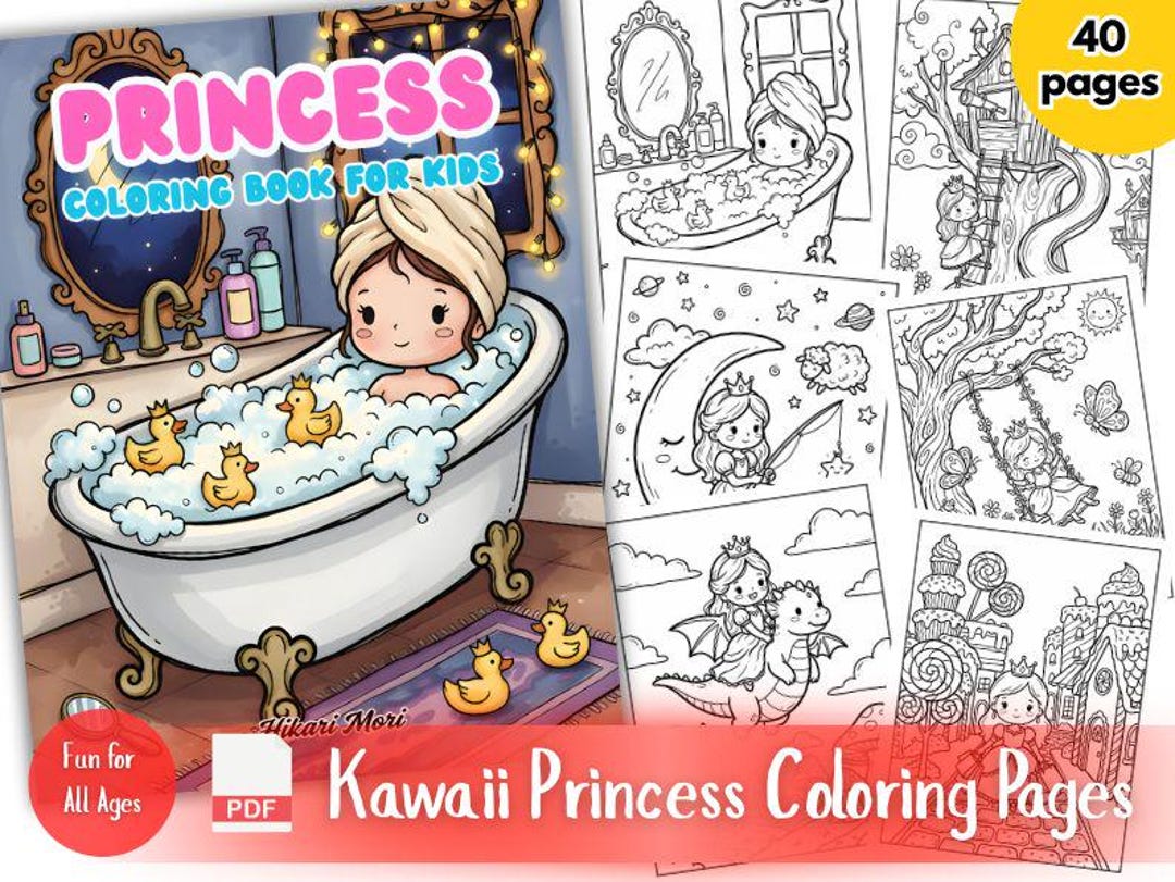 40 Kawaii Princess Coloring Pages for Kids, Chibi Girls Coloring Book ...