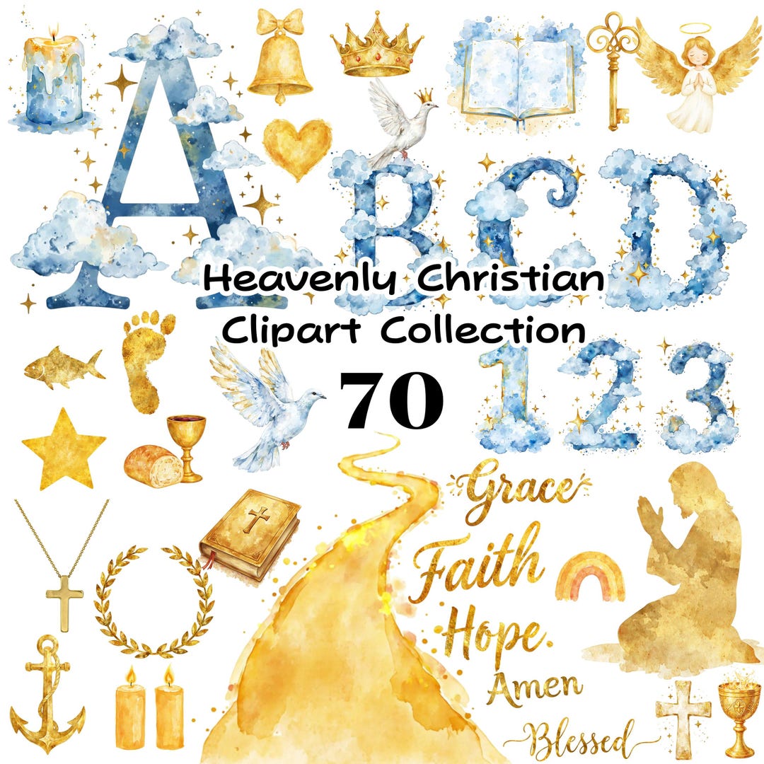 Heavenly Christian Clipart Collection | 70 PNG Files | Watercolor ...