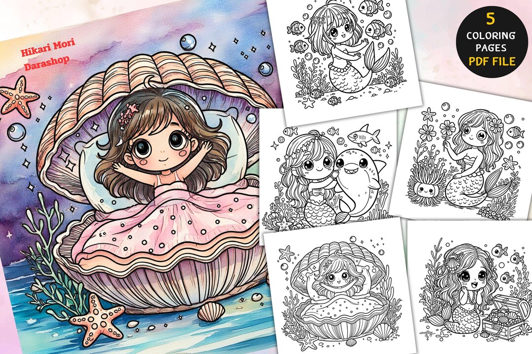 Mermaid Coloring Pages for Kids – Cute Printable PDF, Under the Sea ...