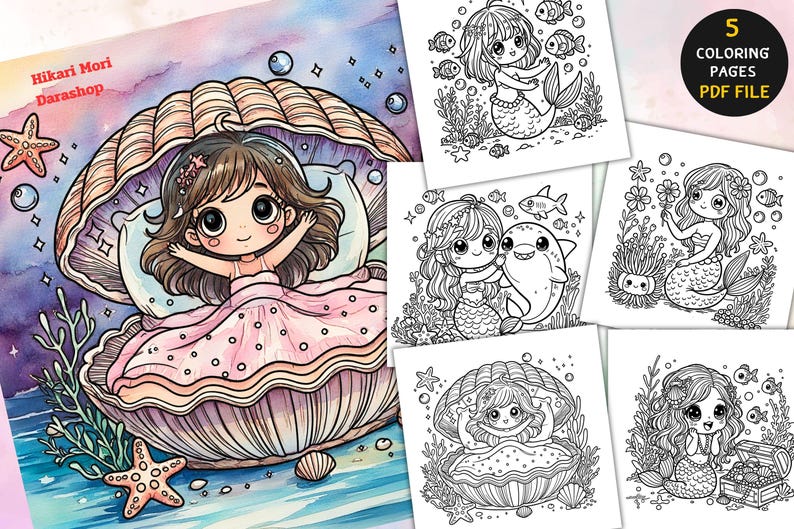 Mermaid Coloring Pages for Kids – Cute Printable PDF, Under the Sea ...
