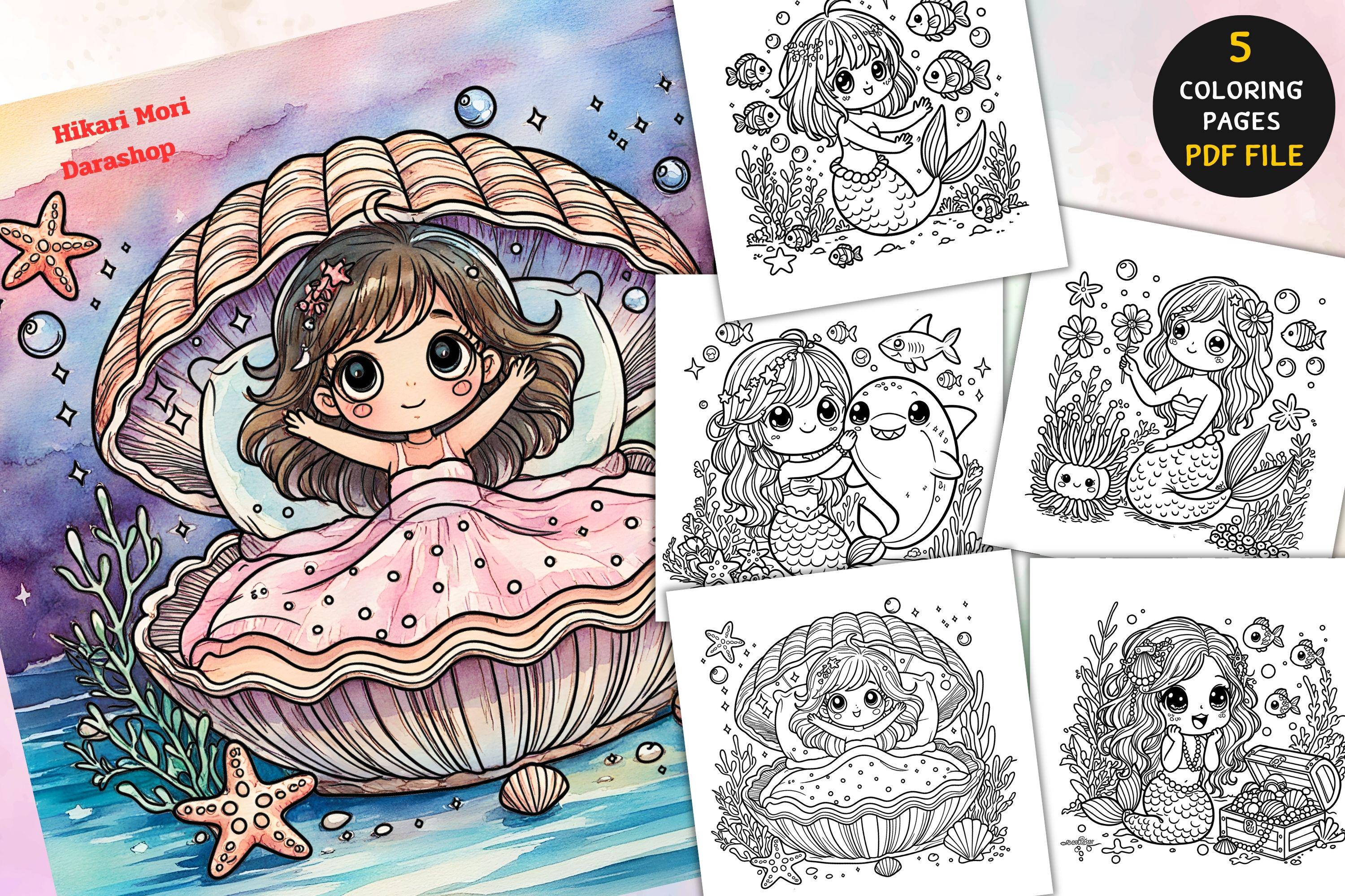 Mermaid Coloring Pages for Kids – Cute Printable PDF, Under the Sea ...