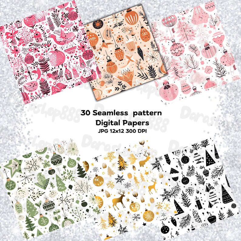 Scandinavian Christmas Digital Paper Pack Christmas Seamless Patterns ...