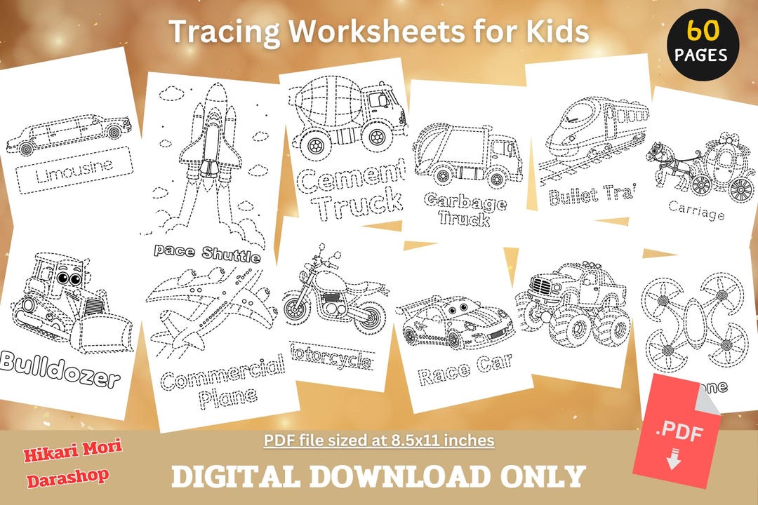 Transportation Tracing & Coloring Pages | 60 Fun Vehicle Worksheets for ...