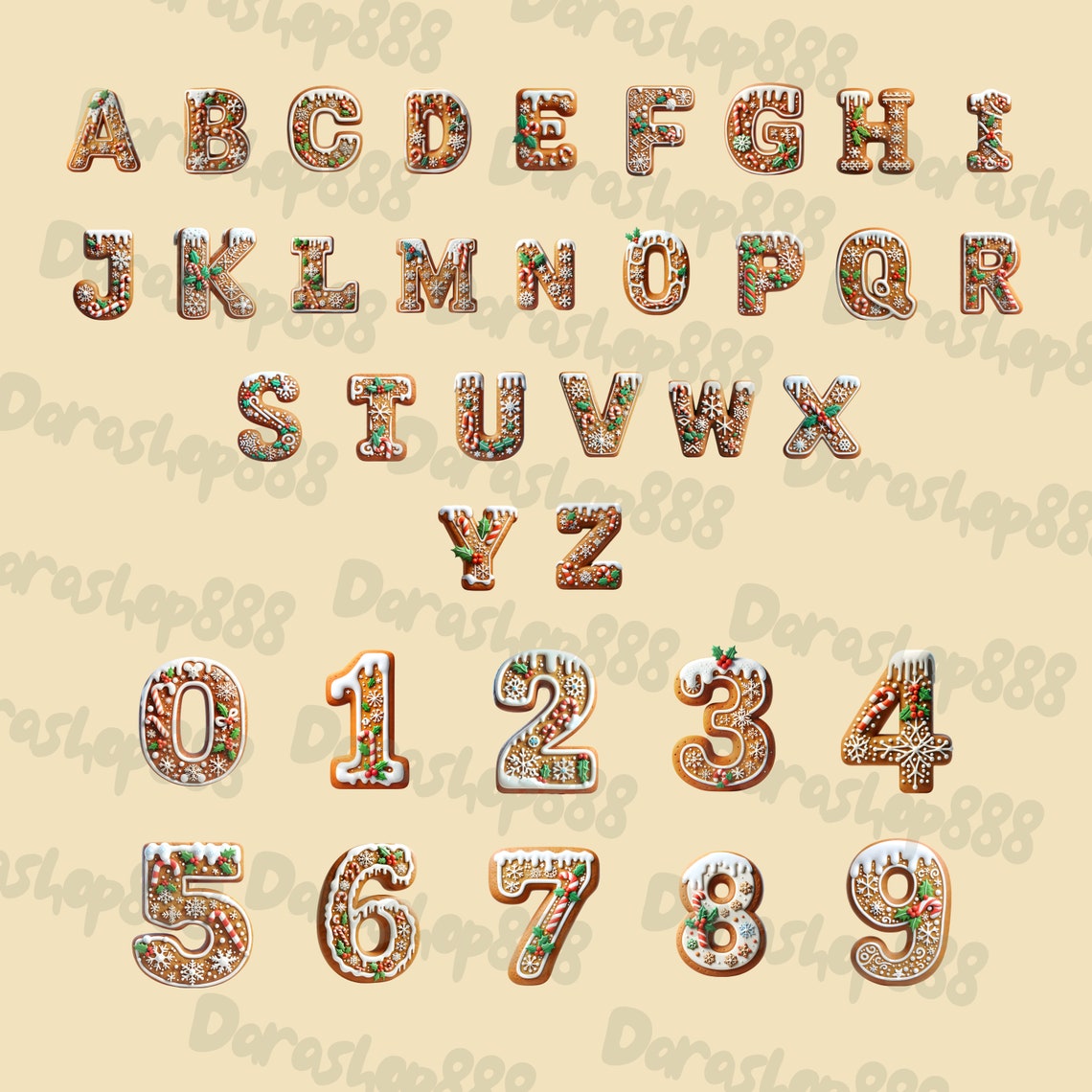 Christmas Alphabet & Number Clipart - 36 High Quality Pngs, Memory ...