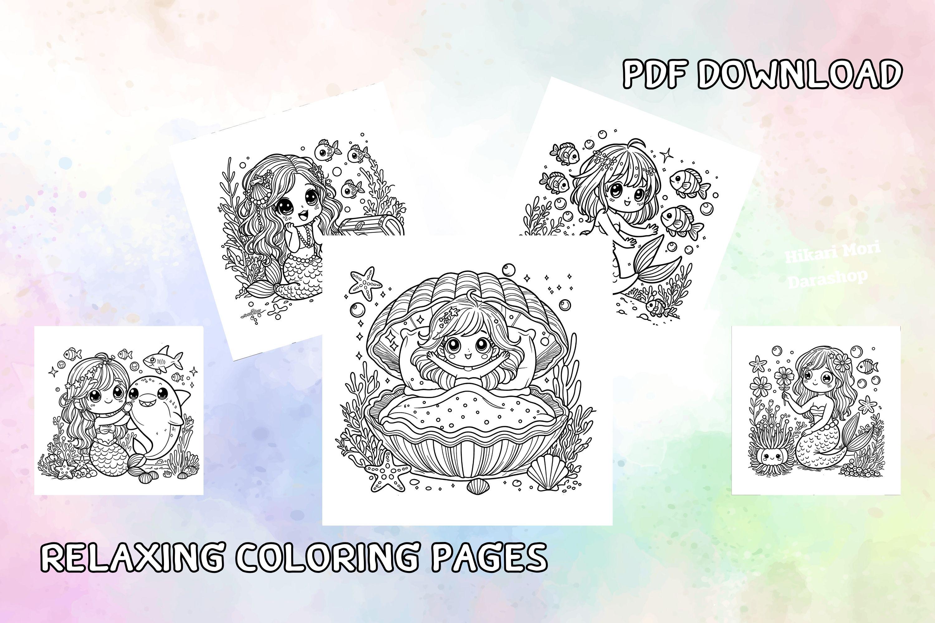 Mermaid Coloring Pages for Kids – Cute Printable PDF, Under the Sea ...