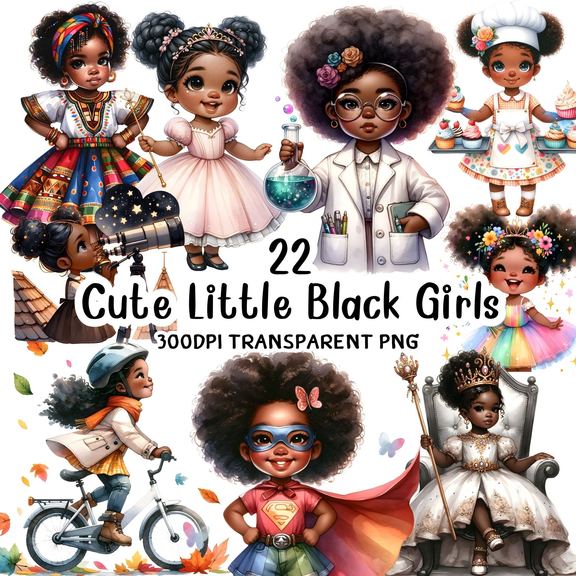 Cute Little Black Girls , Magic Clipart Princess , Planner Clipart ...