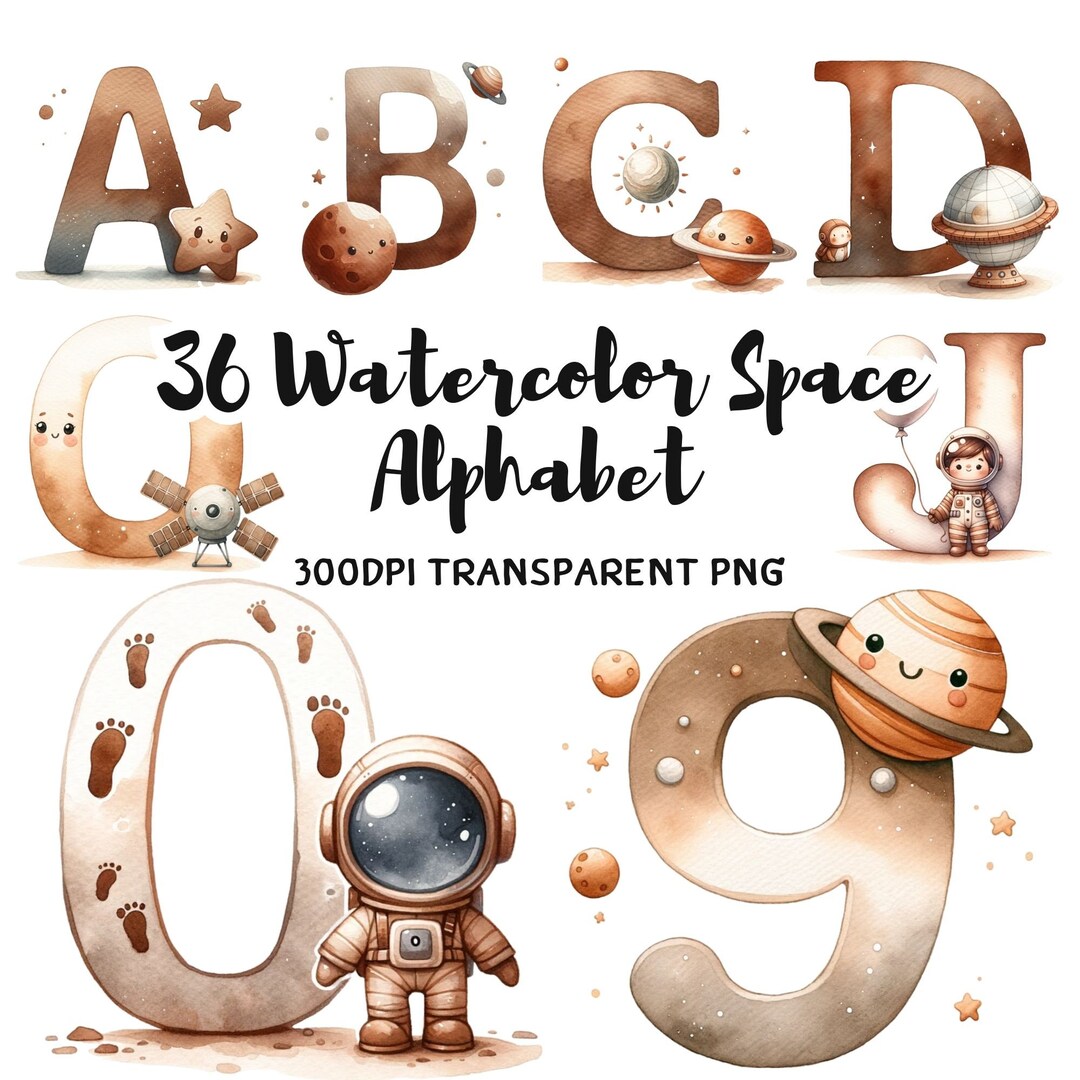 Watercolor Space Alphabet , Astronaut Nursery , Astronaut Spaceship ...
