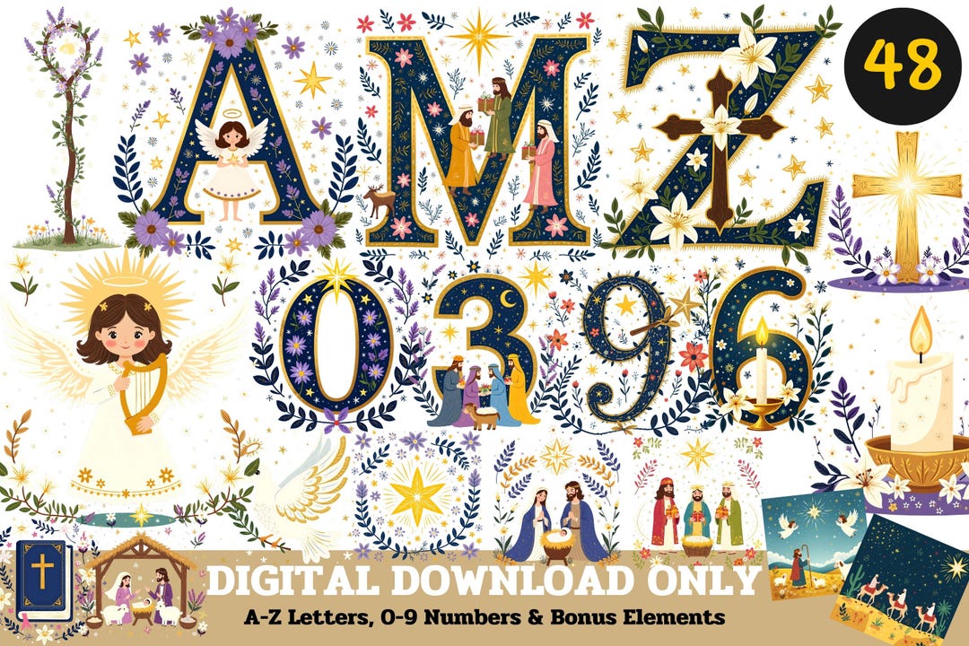 Christian Alphabet PNG Clipart Bundle - A-Z Letters, 0-9 Numbers ...