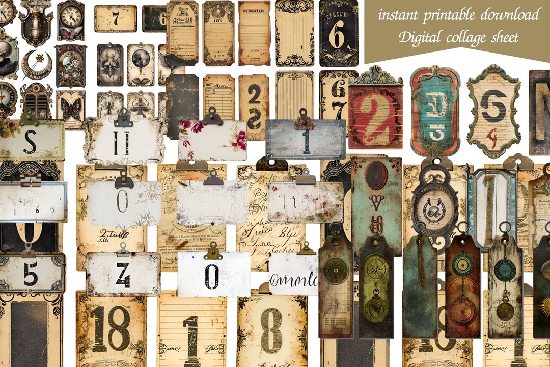 Vintage Number Labels: Ephemera for Junk Journaling (digital Download ...