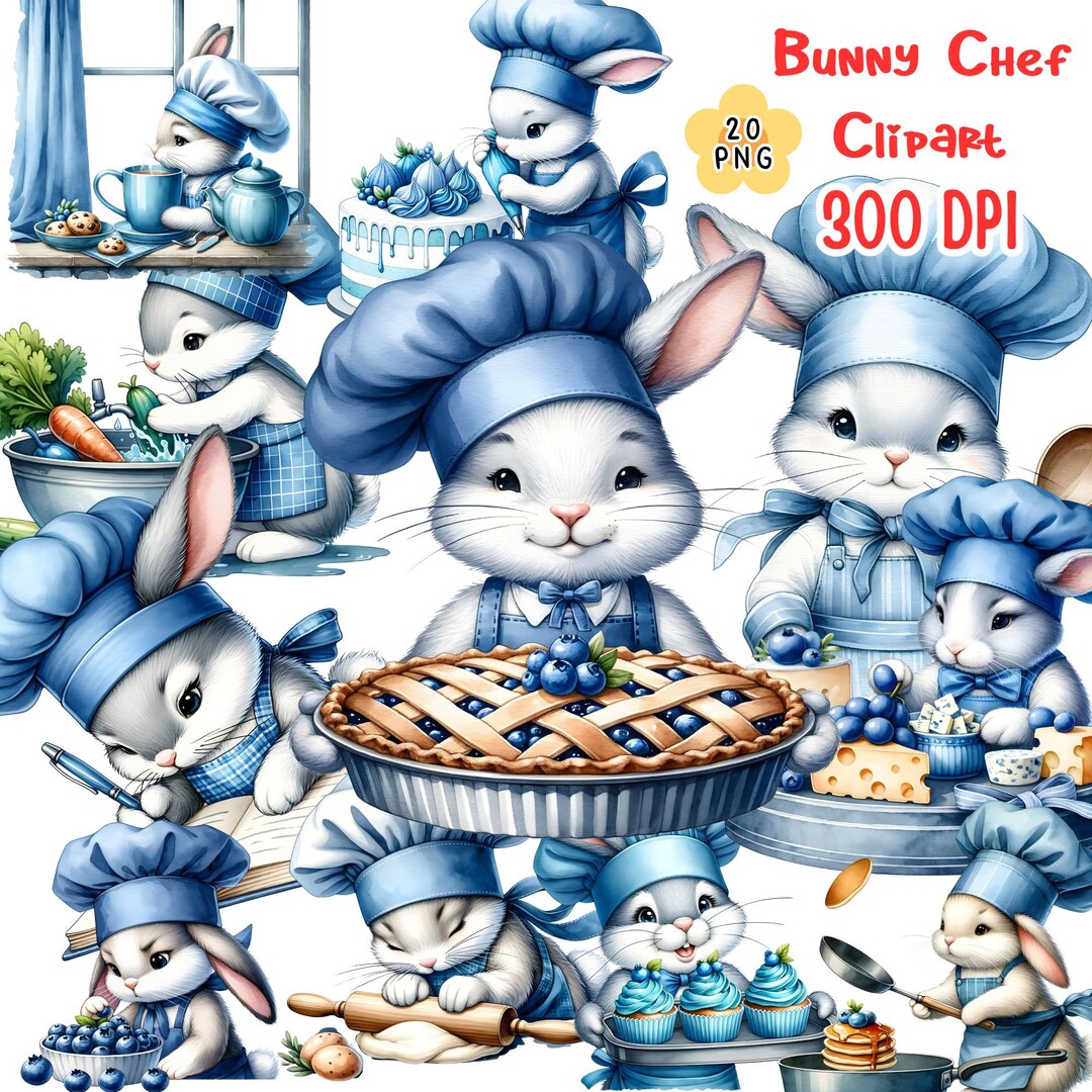 Bunny Chef Clipart , for Kitchen Decor Recipe Cards Instant Digital ...