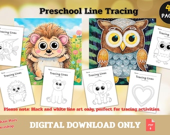 10 Preschool Line Tracing Worksheets Bundle, Line Trace Page Printable ...