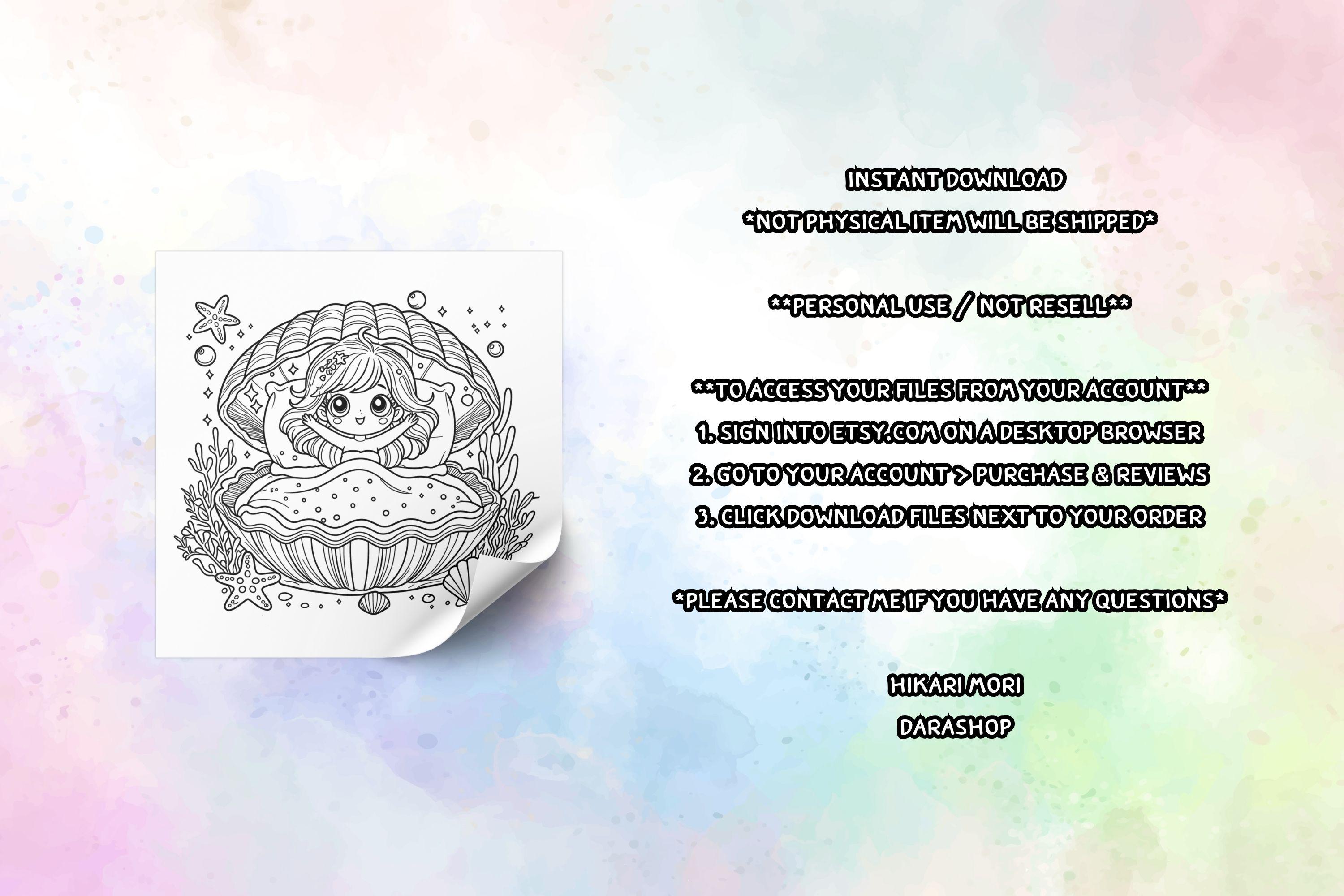 Mermaid Coloring Pages for Kids – Cute Printable PDF, Under the Sea ...