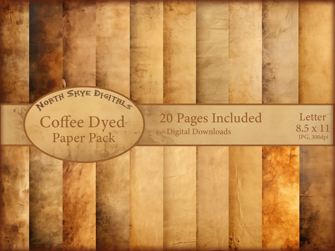20 Coffee Dyed Digital Paper Pack, 8.5 X 11, 300 Dpi, JPG, Tea Dyed ...