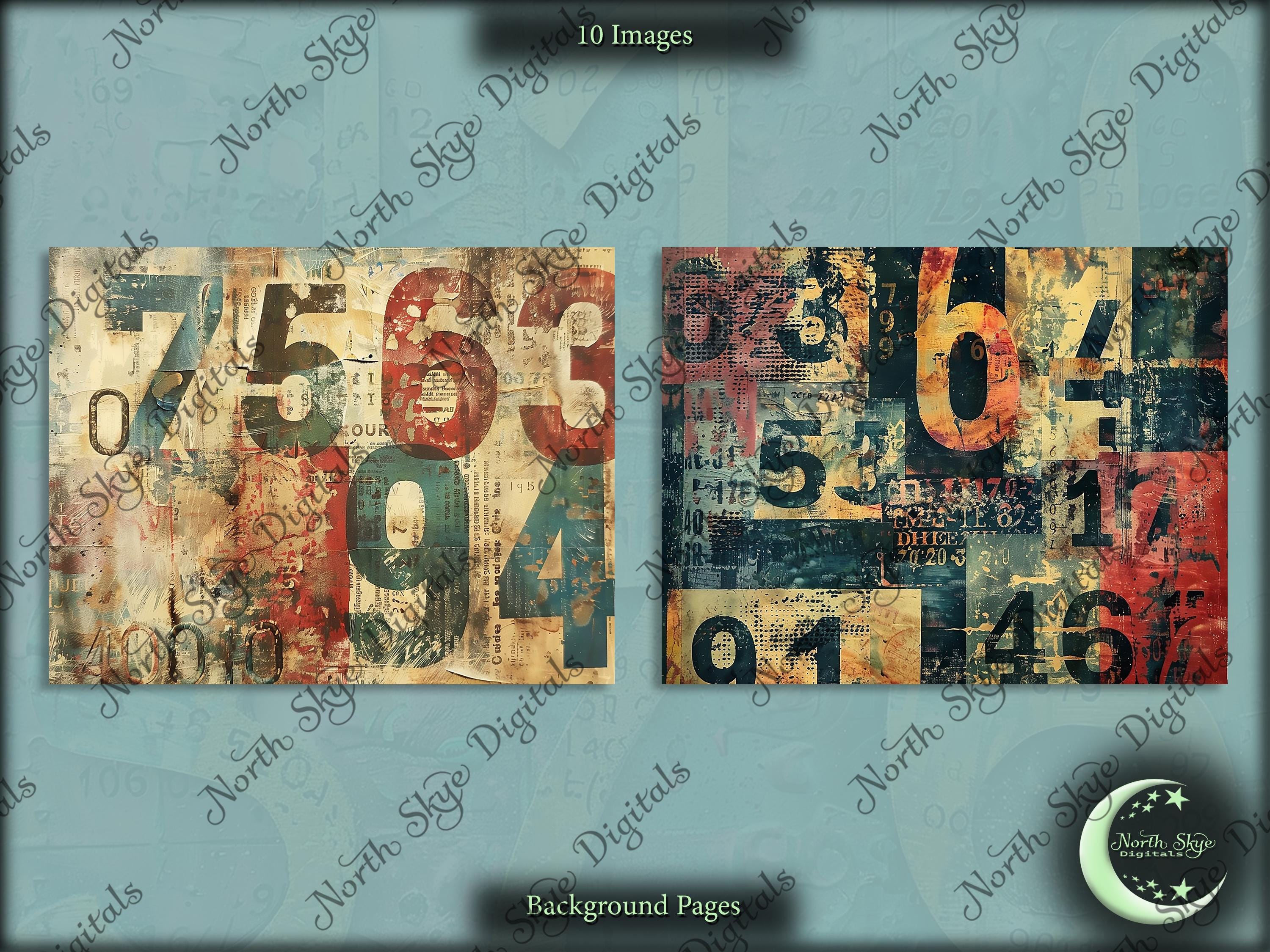 Faded Numbers 1, Digital Junk Journal, Image Pack, Digital Paper ...