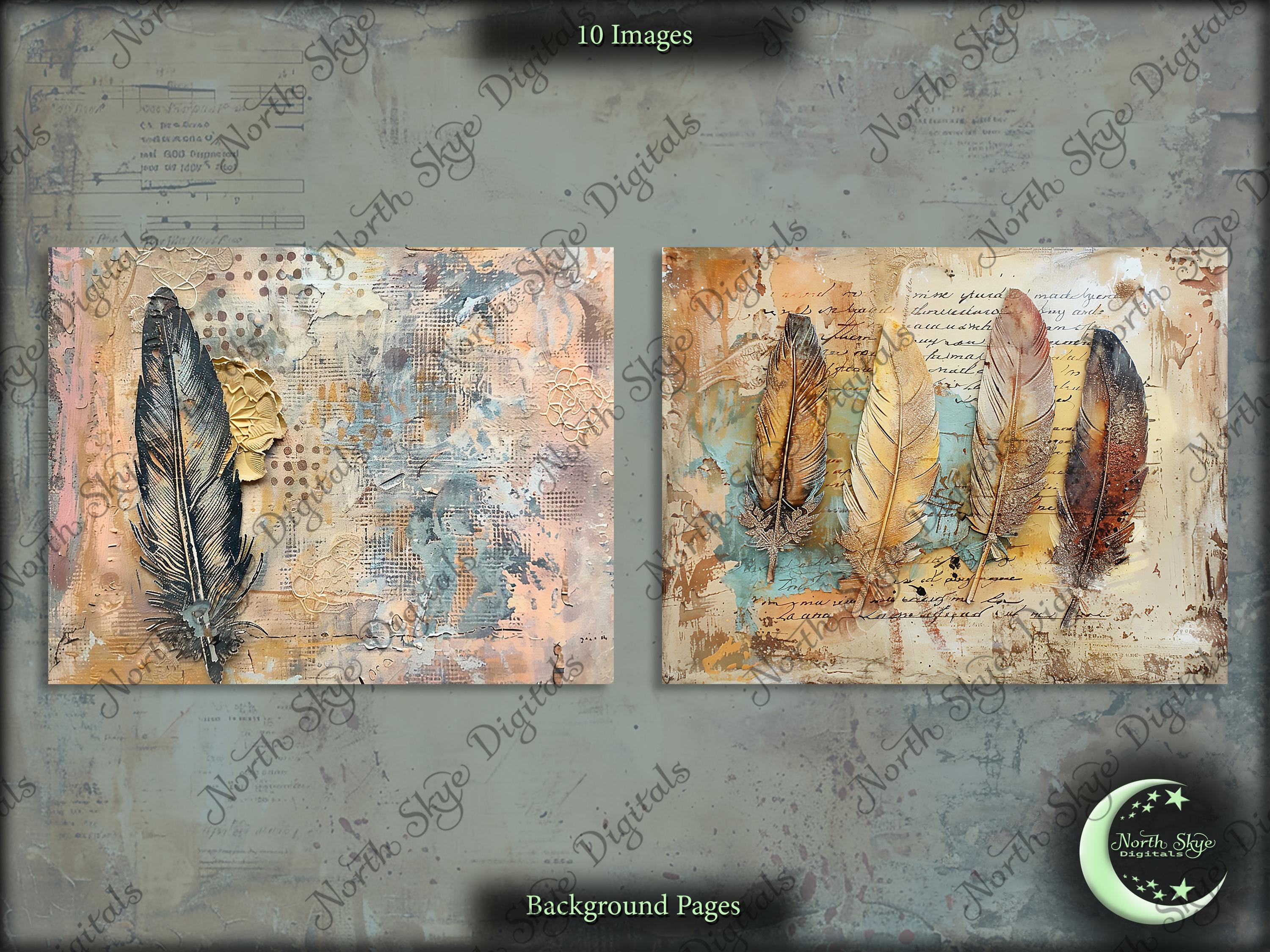 Distressed Feathers, Digital Junk Journal, Image Pack, Digital Paper ...